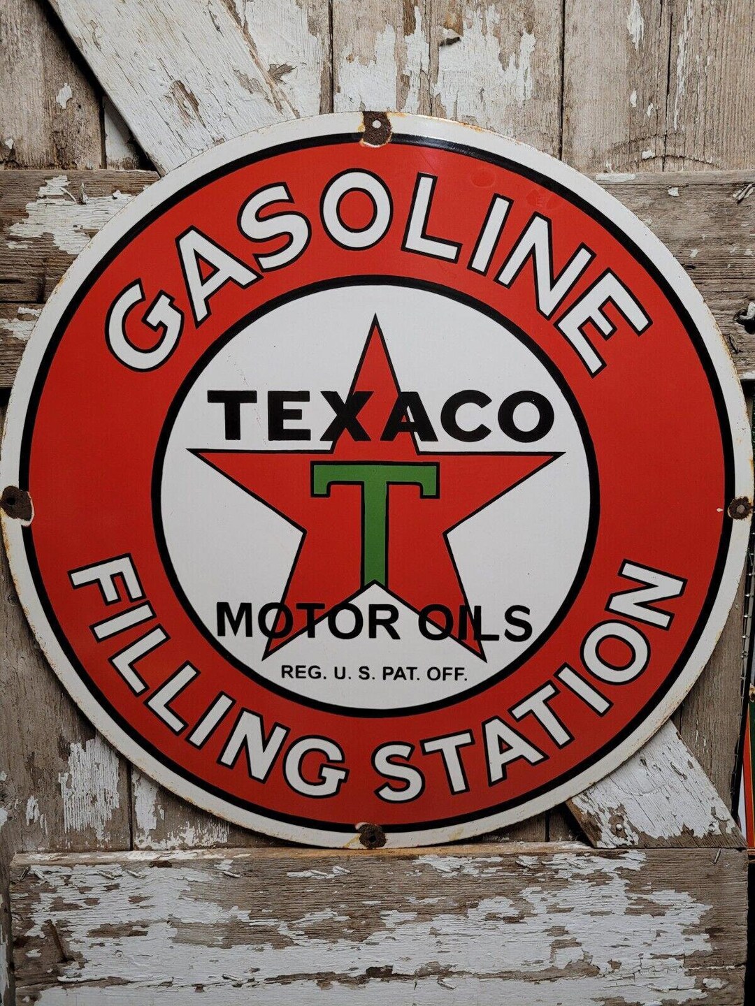 RARE TEXACO 30" GASOLINE Porcelain Advertising Sign Gas Pump Plate ...