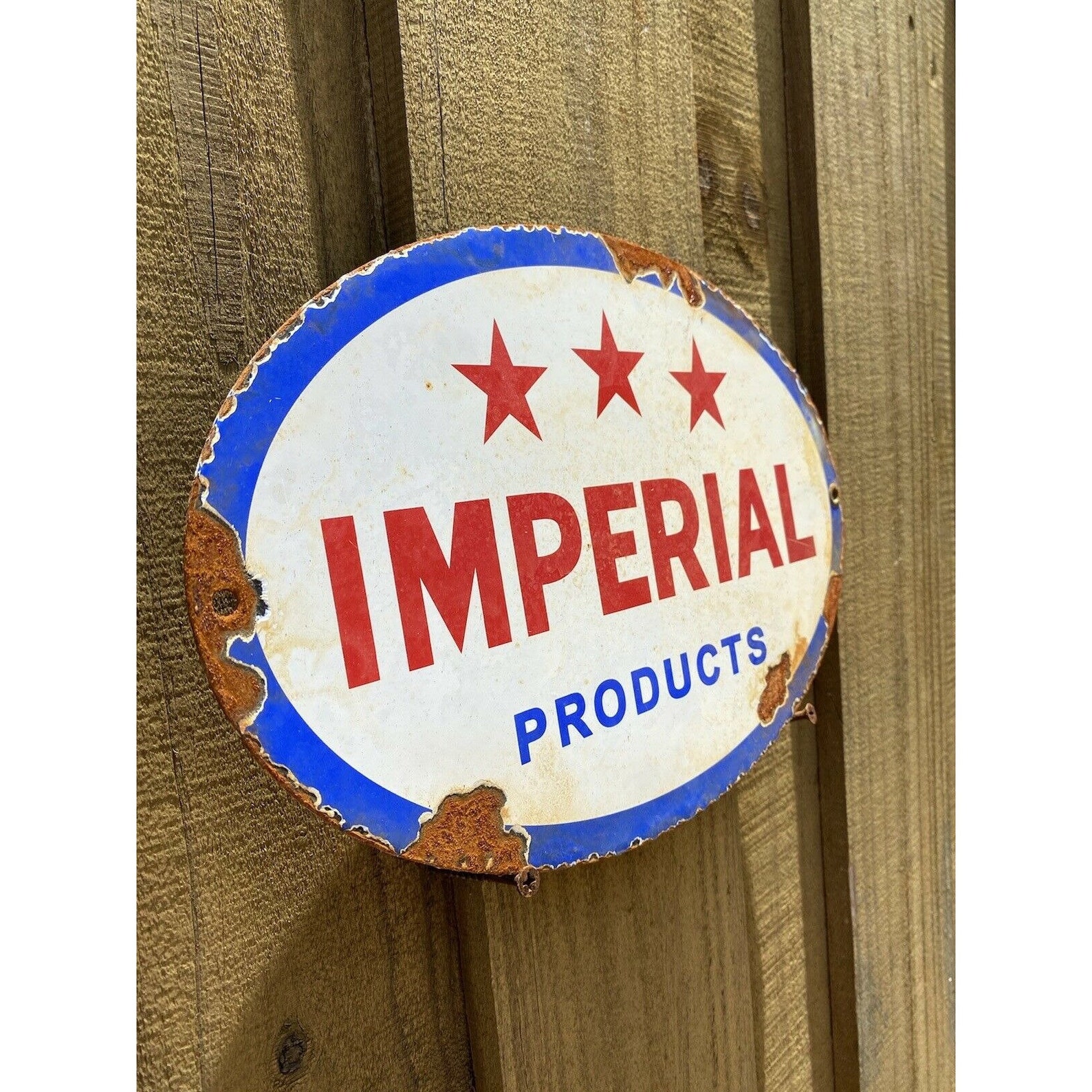 Vintage Imperial Products Porcelain Metal Sign Gas Oil Industrial Farm ...
