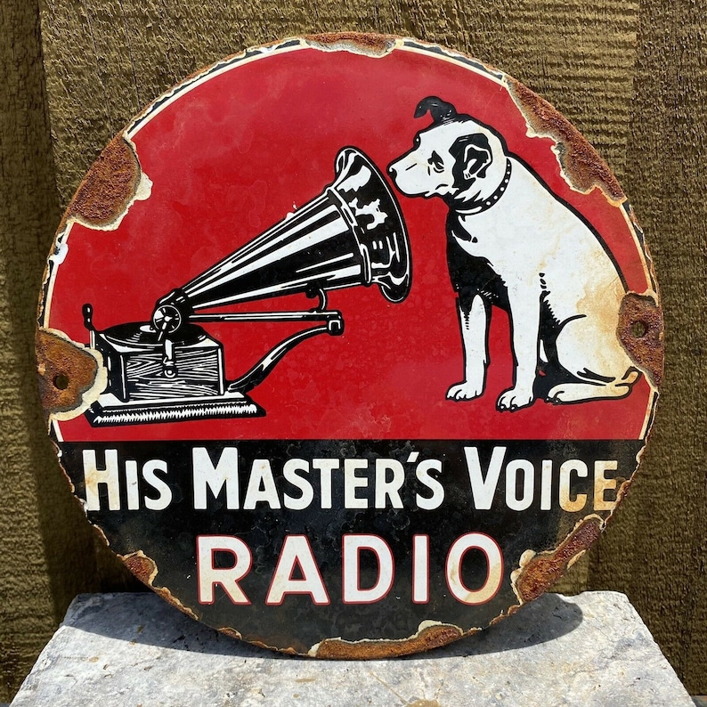 Vintage Rca Victrola Radio Porcelain Metal Masters Voice Sign Nipper ...