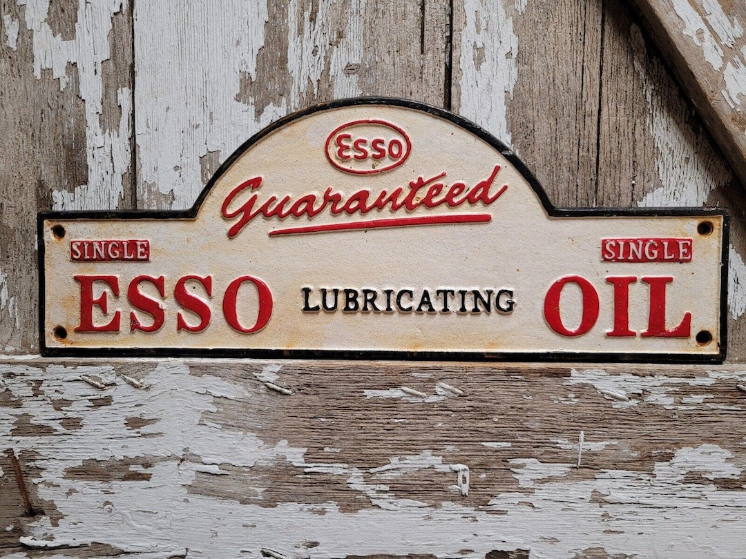 VINTAGE ESSO CAST Iron Sign Gas Motor Oil Soda Beverage Forest Service ...