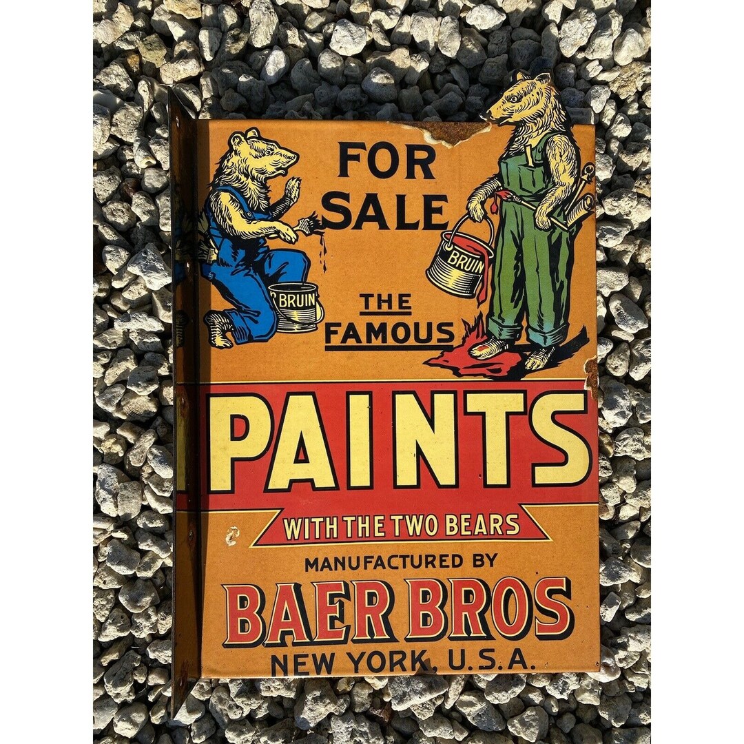 Vintage Baer Bros Paint Porcelain Flange Sign NY Bear Famous - Etsy
