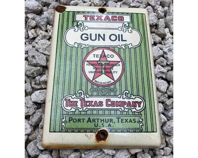 Vintage Texaco Porcelain Sign Gun Oil the Texas Company Gas Service ...