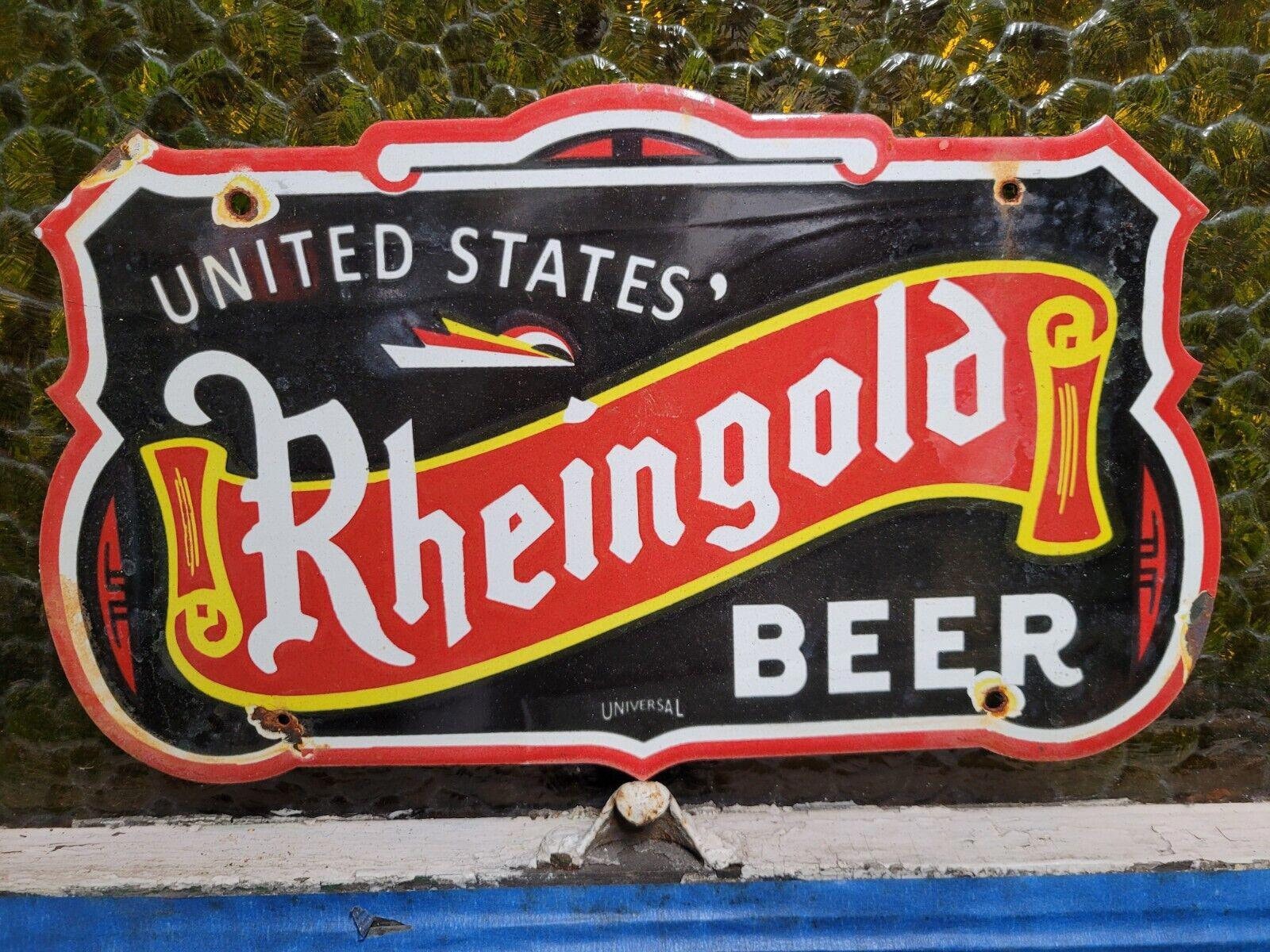 VINTAGE RHEINGOLD Beer PORCELAIN Sign Gas Motor Oil Soda Beverage Cola ...