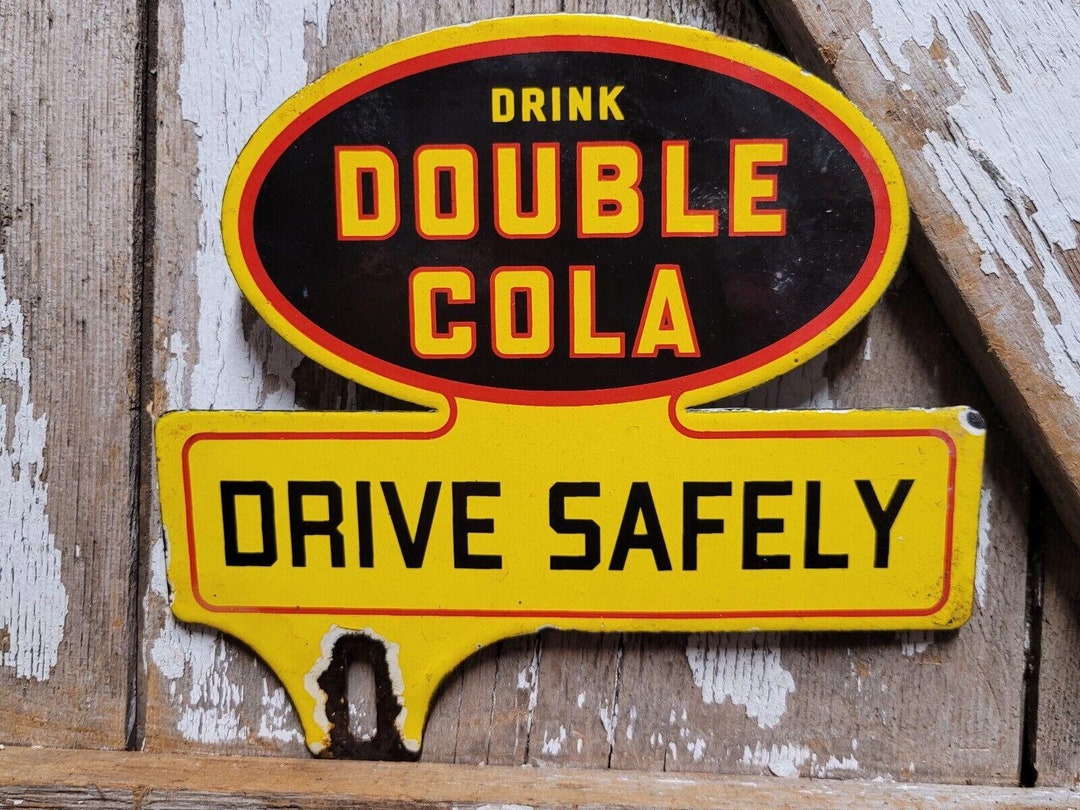 VINTAGE DOUBLE COLA Topper Porcelain Advertising Sign Gas Pump Plate ...