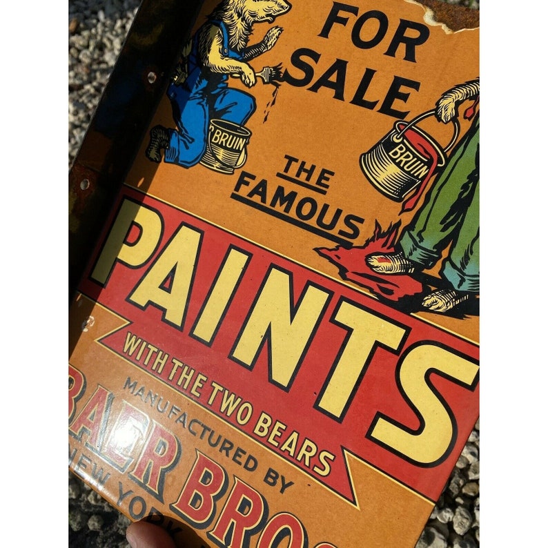 Vintage Baer Bros Paint Porcelain Flange Sign NY Bear Famous Old Gas ...