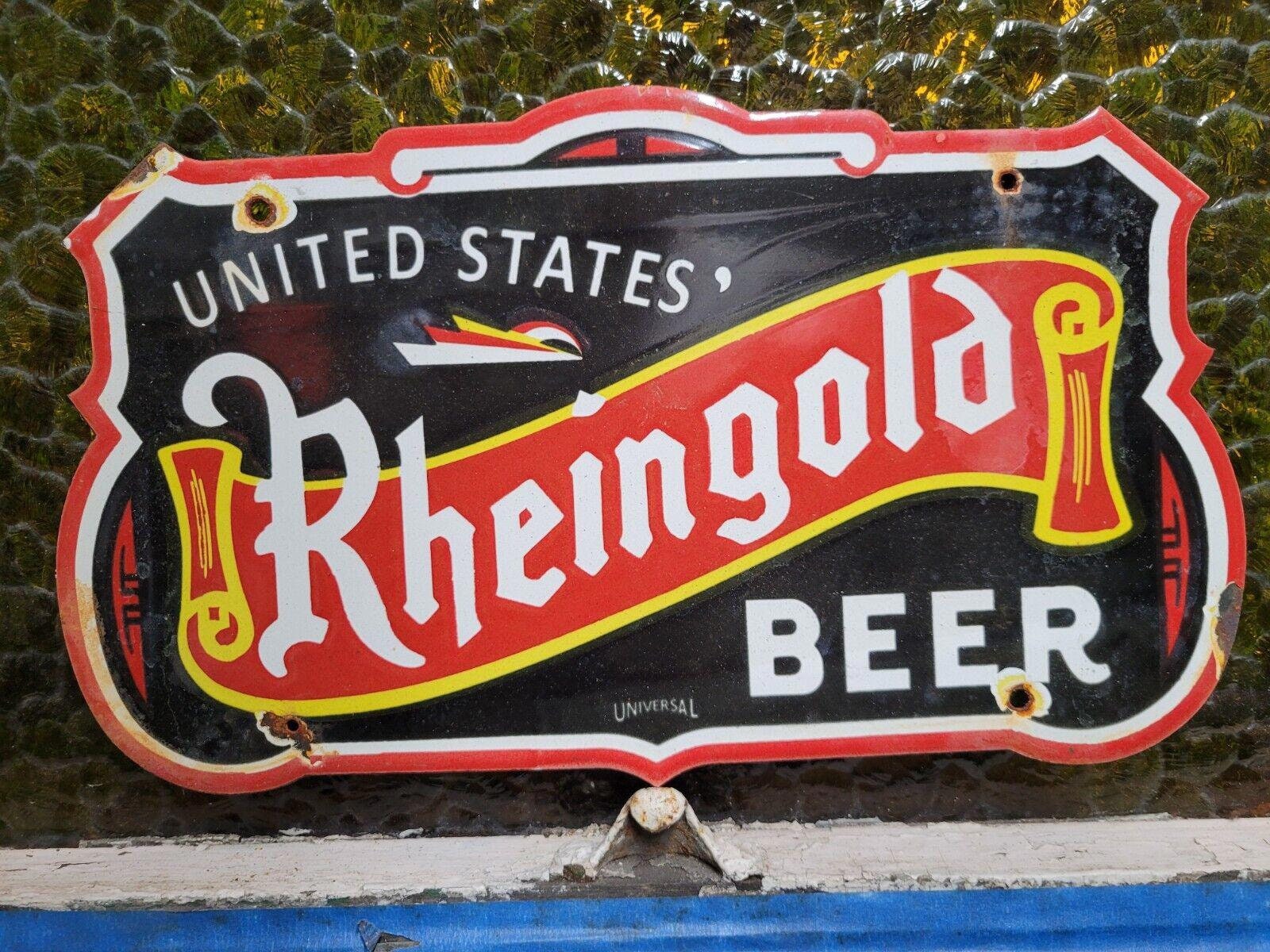 VINTAGE RHEINGOLD Beer PORCELAIN Sign Gas Motor Oil Soda Beverage Cola ...