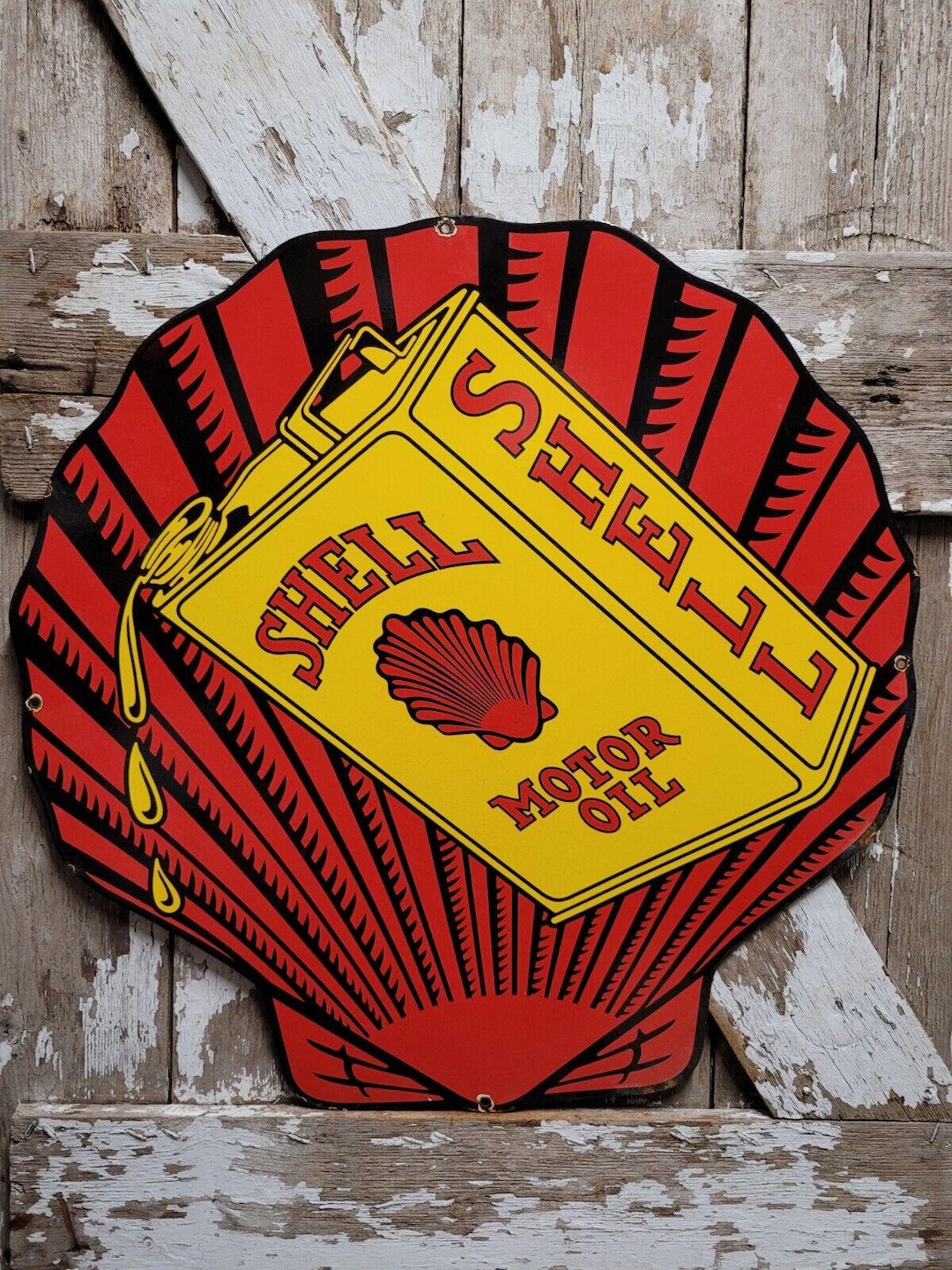 VINTAGE 30 SHELL RARE Porcelain Advertising Sign Gas Pump Plate Motor ...