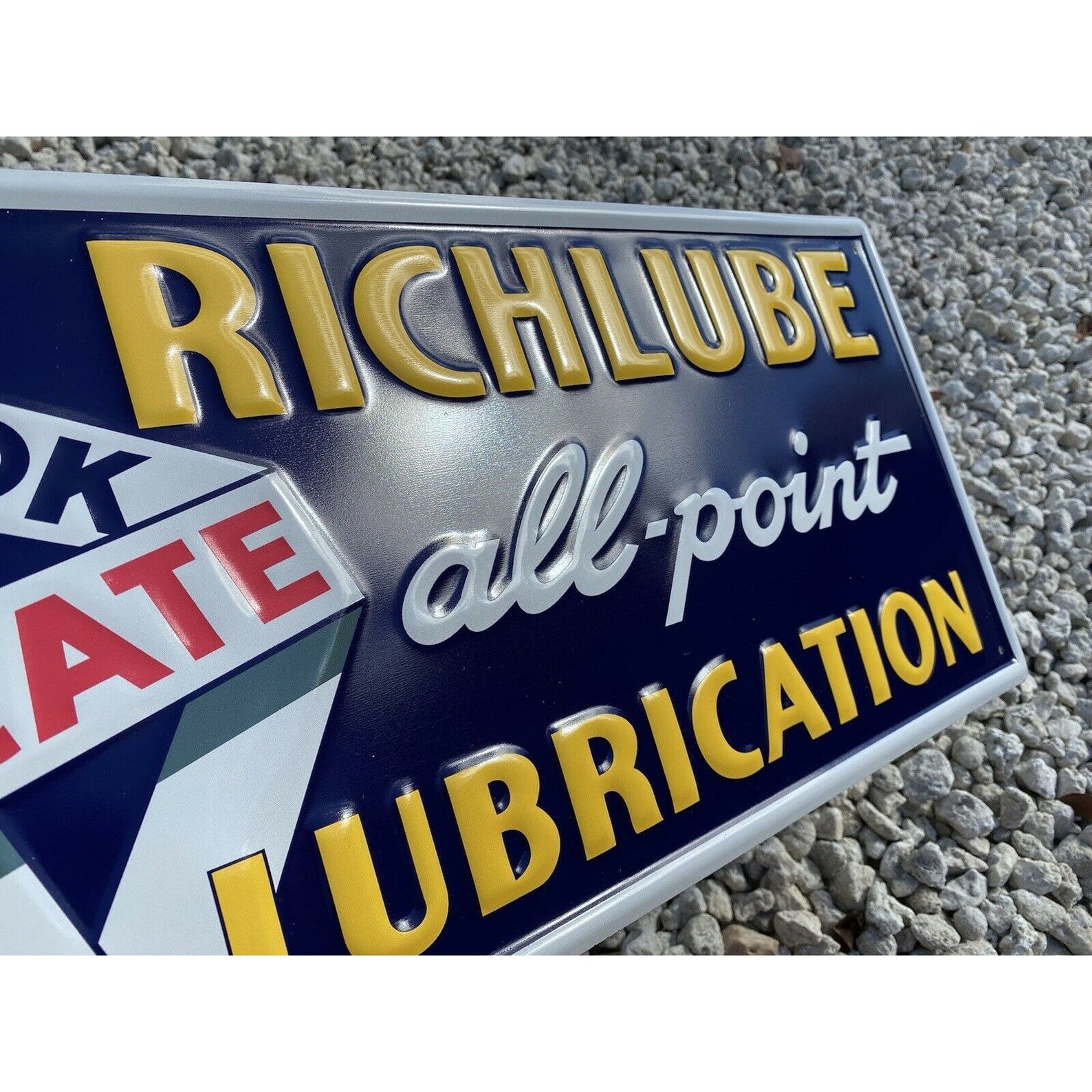 VINTAGE RICHLUBE LUBRICANT Oil Embossed Metal Sign Advertising Oil Gas ...