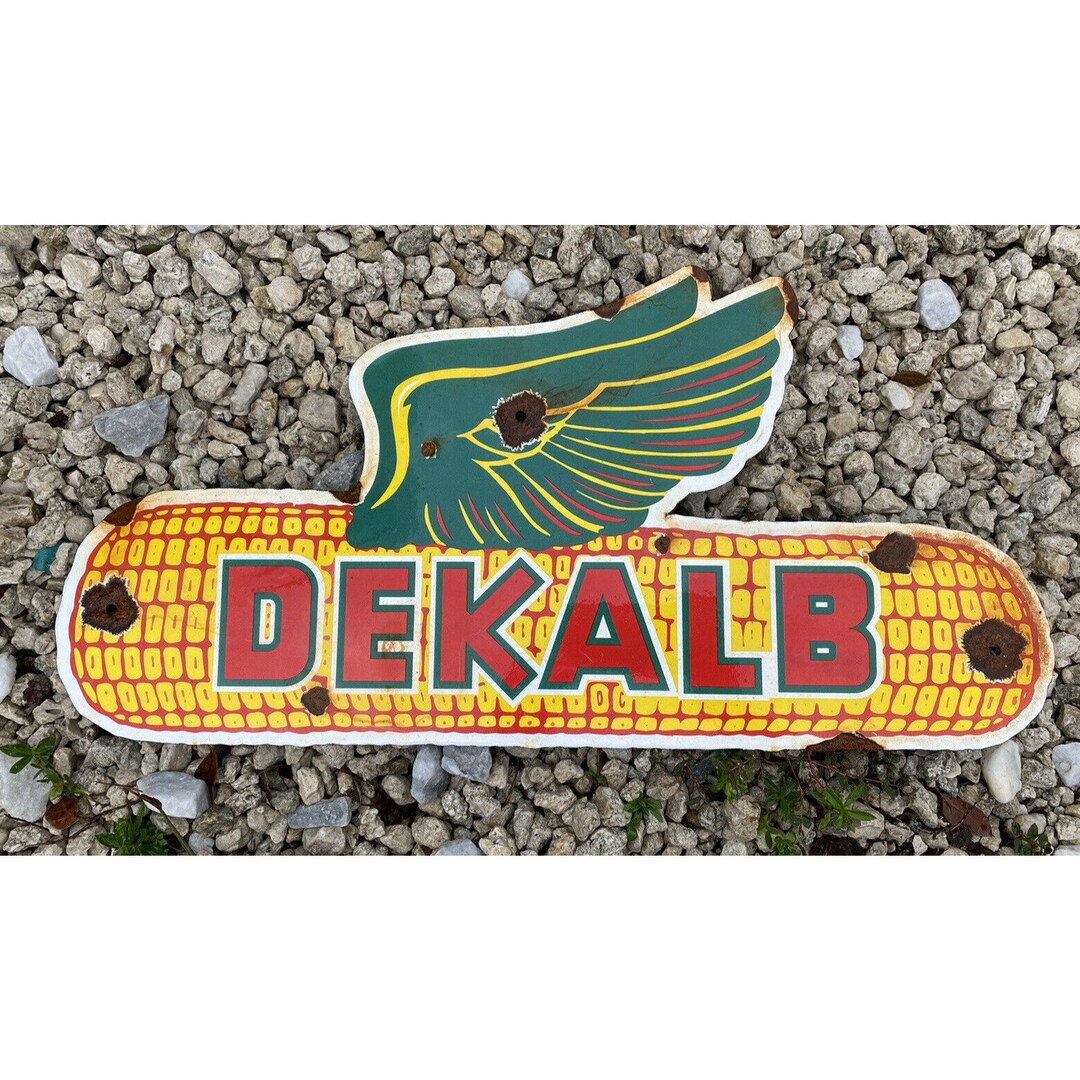 Vintage Dekalb Corn Seed Porcelain Sign Farm 23x11" Tractor Agriculture ...