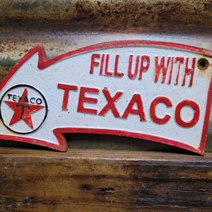 VINTAGE TEXACO ARROW Cast Iron Advertising Sign Gas Pump Plate Motor ...