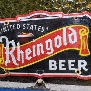 VINTAGE RHEINGOLD Beer PORCELAIN Sign Gas Motor Oil Soda Beverage Cola ...