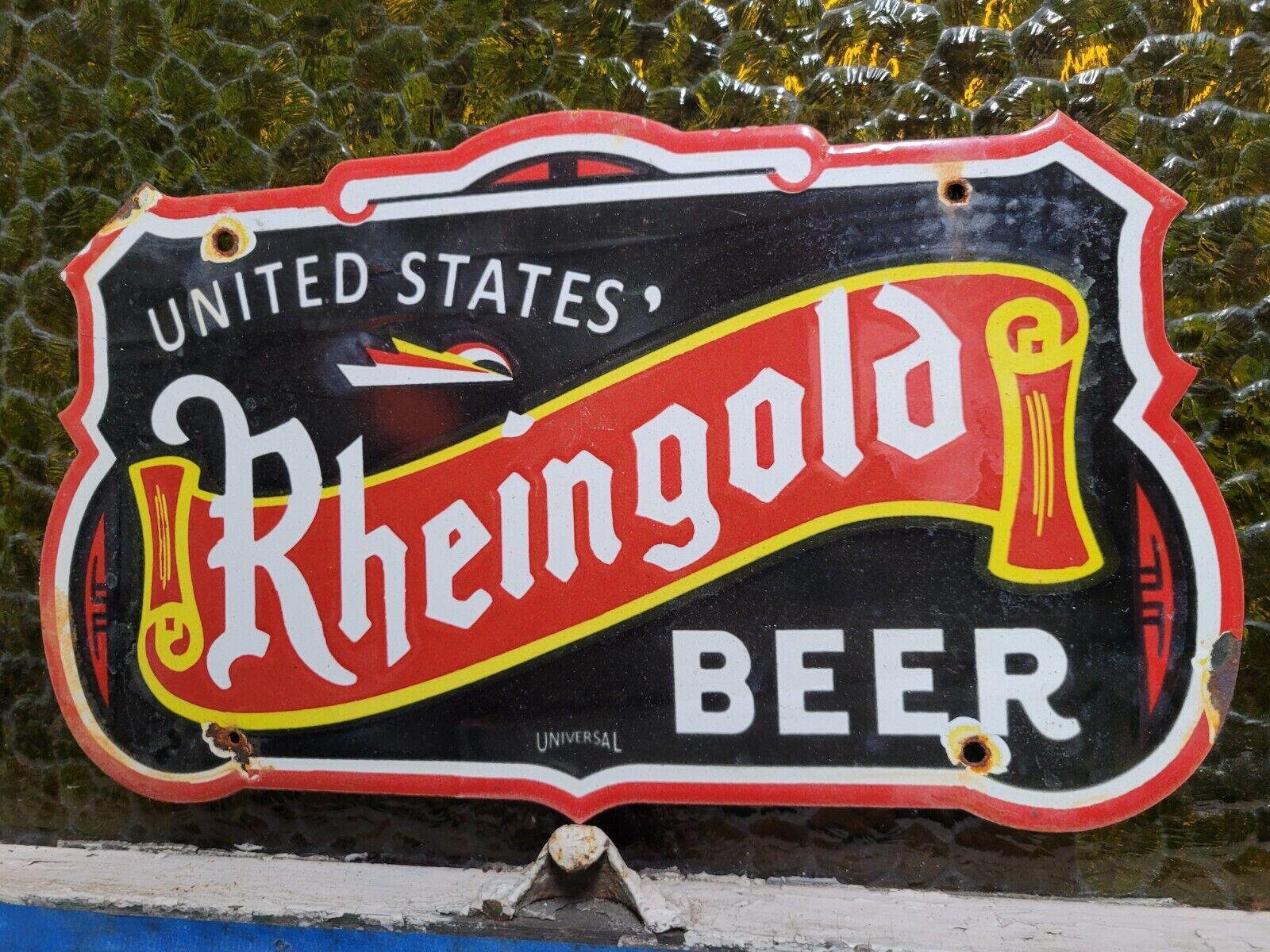 VINTAGE RHEINGOLD Beer PORCELAIN Sign Gas Motor Oil Soda Beverage Cola ...