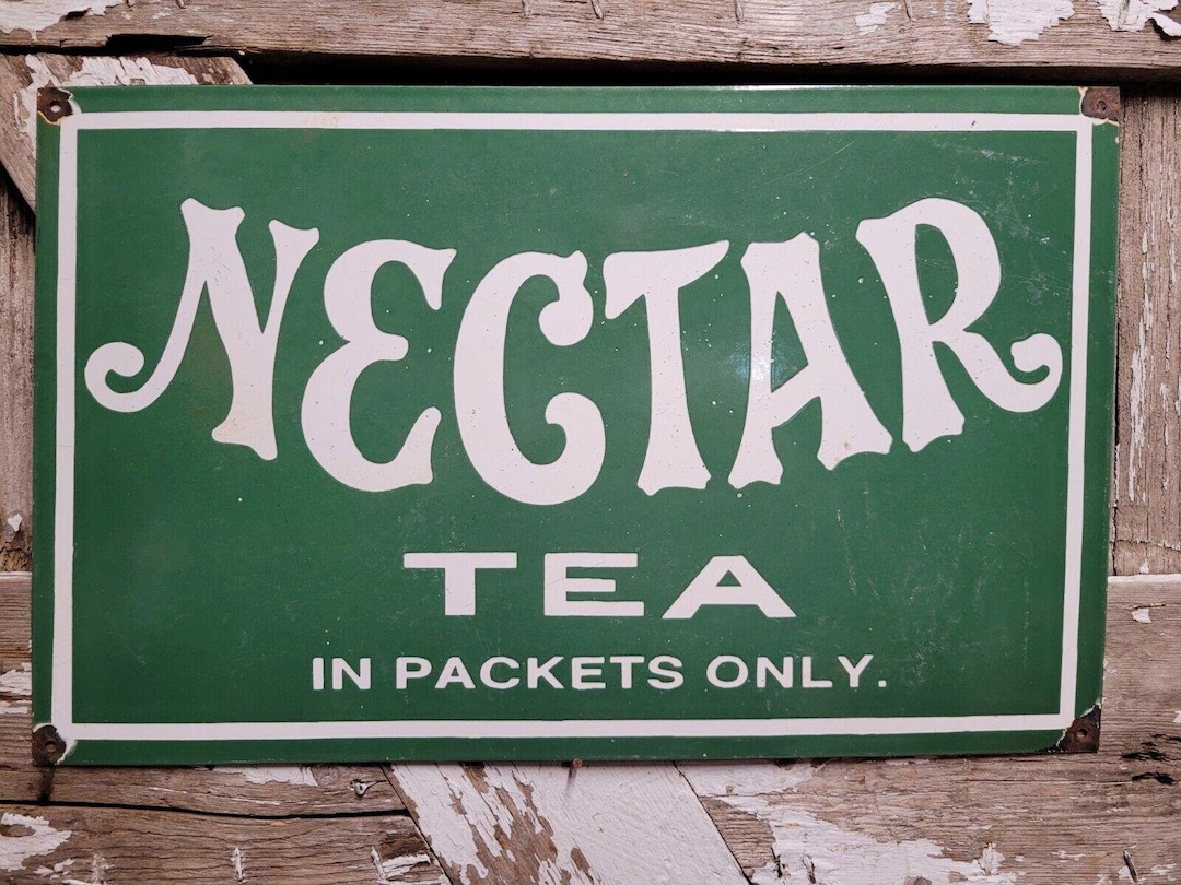 VINTAGE NECTAR TEA 24" Porcelain Advertising Sign Gas Pump Plate Motor ...