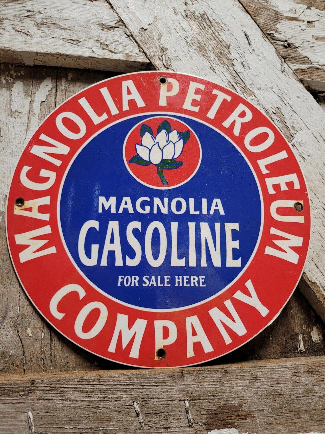 VINTAGE MAGNOLIA PETROLEUM Porcelain Advertising Sign Gas Pump Plate ...