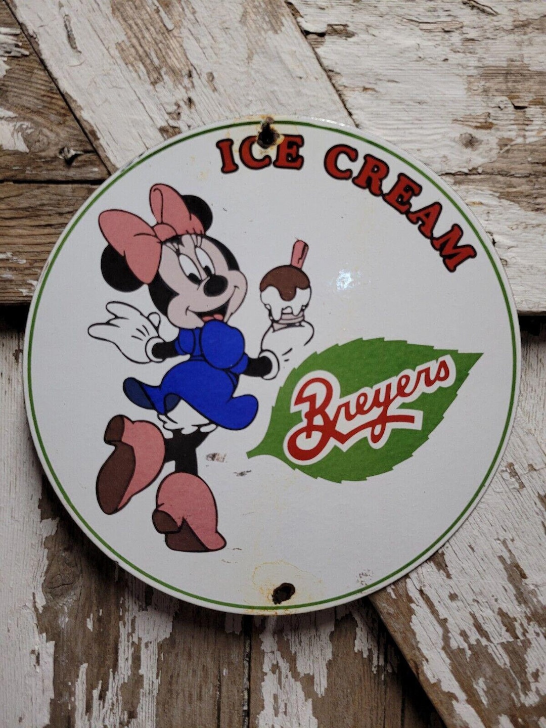 VINTAGE BREYERS ICE Cream Porcelain Advertising Sign Gas Pump Plate ...