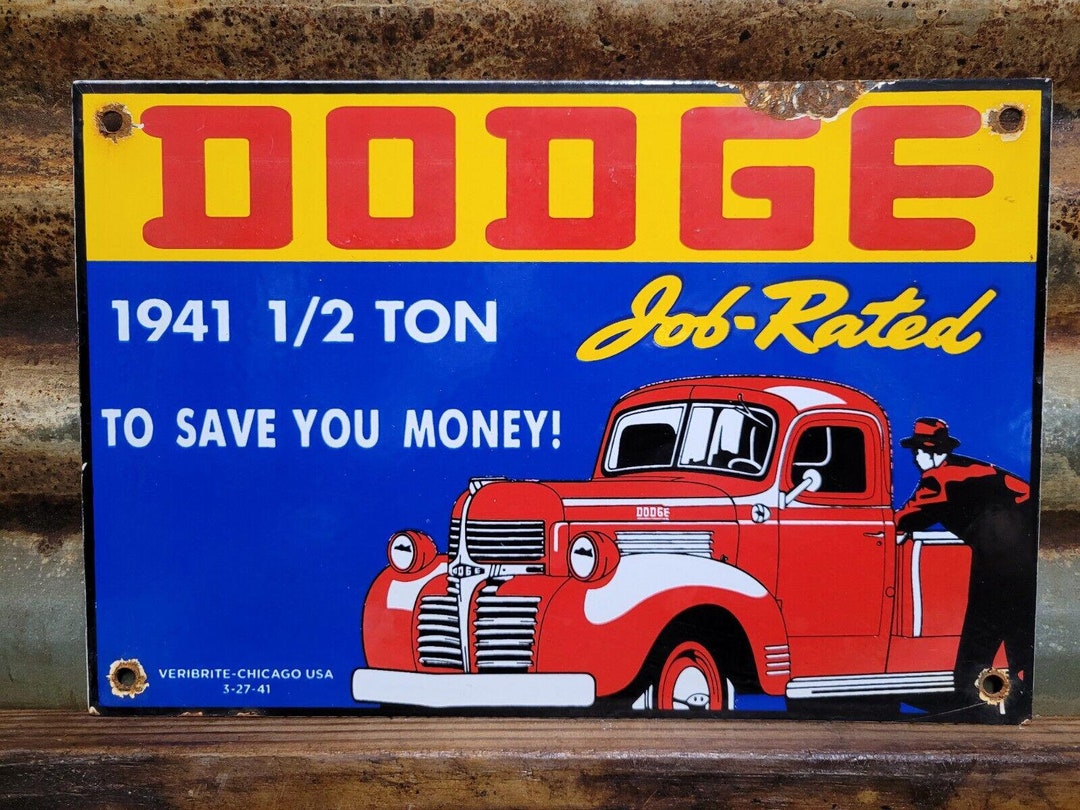 VINTAGE DODGE DEALER Veribrite Porcelain Advertising Sign Gas Pump ...