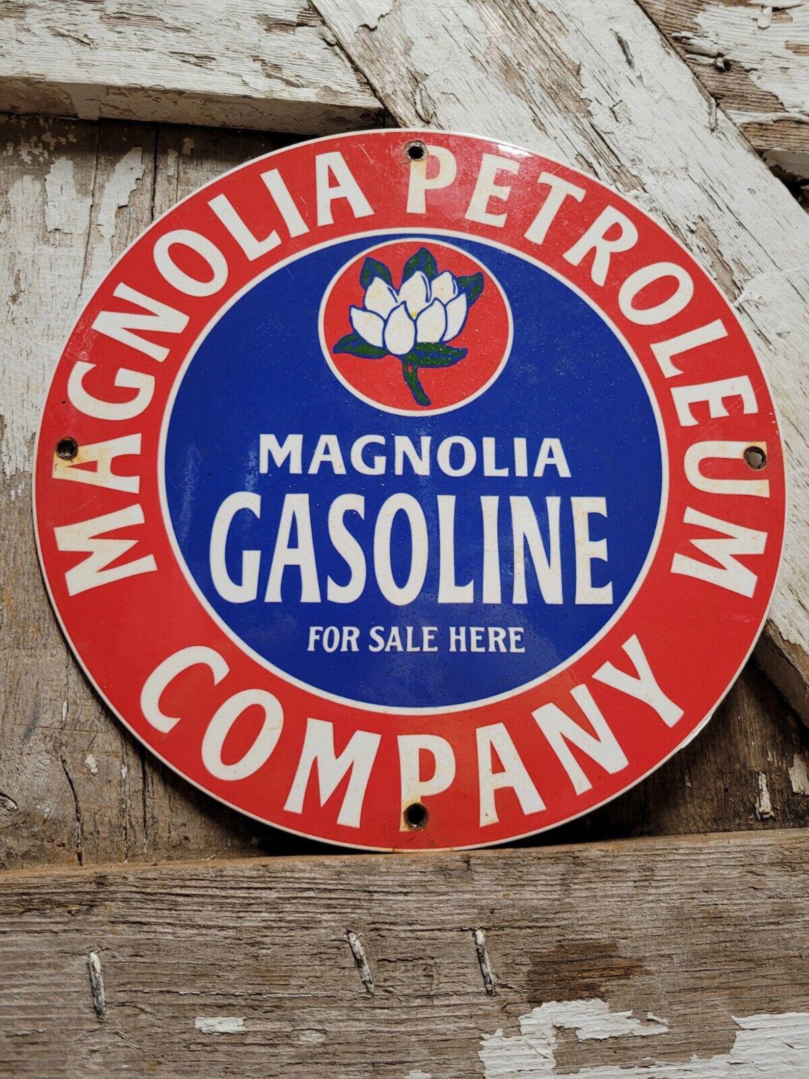 VINTAGE MAGNOLIA PETROLEUM Porcelain Advertising Sign Gas Pump Plate ...