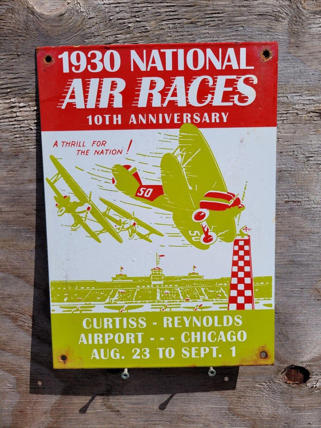 VINTAGE 1930 AIR RACES Porcelain Advertising Sign Gas Pump Plate Motor ...
