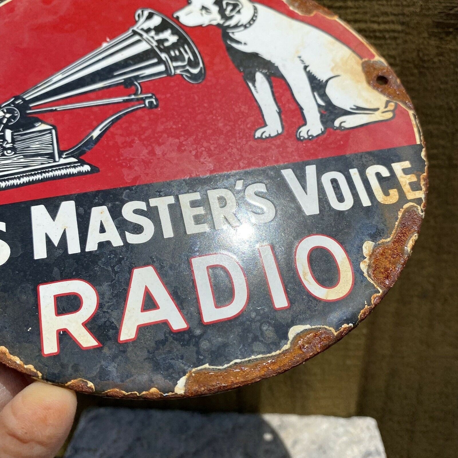 Vintage Rca Victrola Radio Porcelain Metal Masters Voice Sign Nipper ...