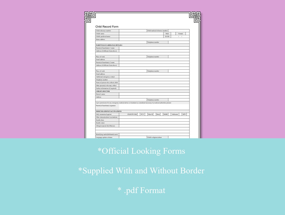 Childminding Child Record Form - Etsy