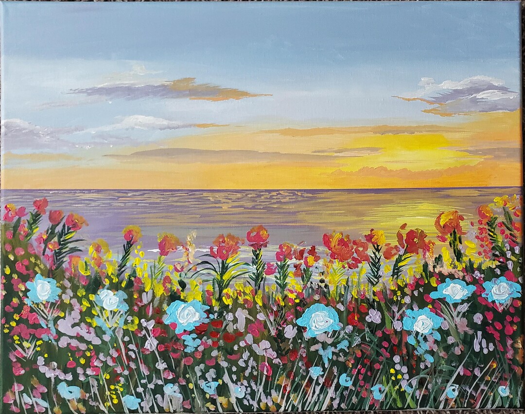 Original 16X20 In. Ocean Landscape Painting, Acrylic Landscape Painting ...