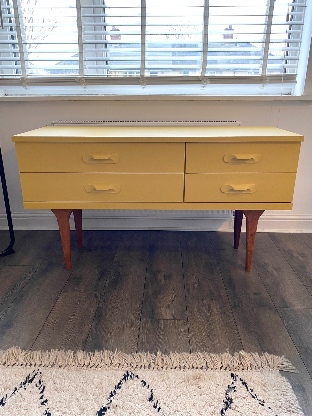 Upcycled Yellow Sideboard With Oak Legs - Etsy UK