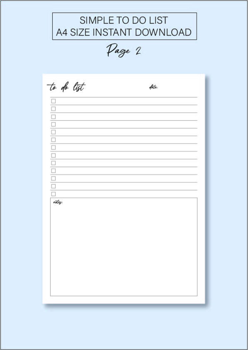 Simple to Do List, Printable Template, Instant Download PDF Two Page ...