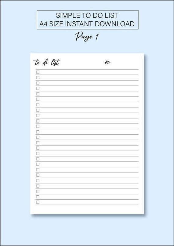 Simple to Do List Printable Template Instant Download PDF - Etsy