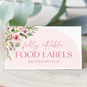 Hawaiian Food Labels Printable Modern Hot Pink Floral Food Tent Cards ...