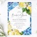 Italian Blue Tile Lemon Bridal Shower Invitation Template Mediterranean ...