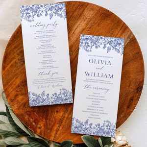 Blue Floral Wedding Program Template Editable Dusty Blue Wedding ...