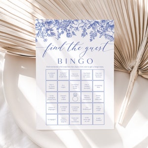 Blue Floral Find the Guest Bingo Bridal Shower Game, Printable Vintage ...