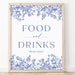 Blue Floral Food and Drinks Sign Template, Vintage Botanical Wedding ...