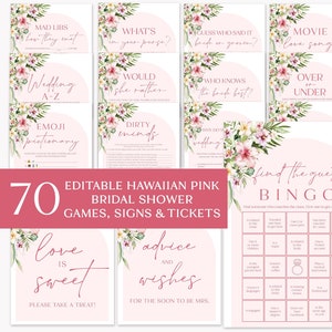 Editable Hot Pink Floral Bridal Games, Arch Hawaiian Bridal Shower Game ...