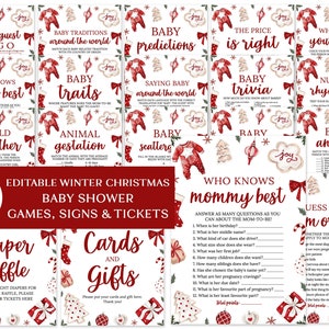 Editable Winter Baby Shower Game Bundle, Red Gender Neutral Holiday ...