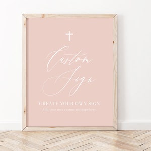 Editable Dusty Pink Baptism Custom Sign Template, White Cross Blush ...