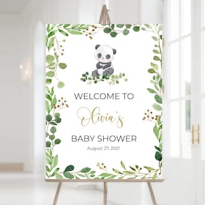 Panda Welcome Sign, Panda Baby Shower Welcome Sign, Greenery Eucalyptus ...