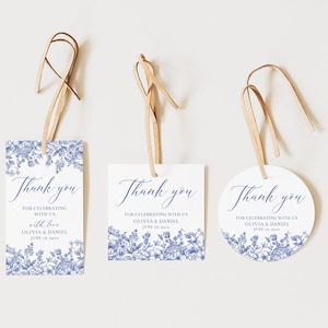 Blue Floral Favor Tag, Blue Victorian Wedding Gift Tag Template ...