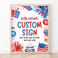 4th of July Welcome Sign Editable, BBQ Party Sign, Independence Day ...
