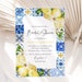 Italian Blue Tile Lemon Bridal Shower Invitation Template Mediterranean ...