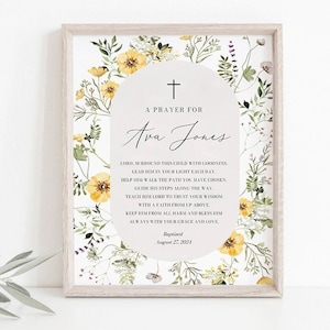 Wildflower Baptism Prayer Sign, Yellow Floral Greenery Cross ...