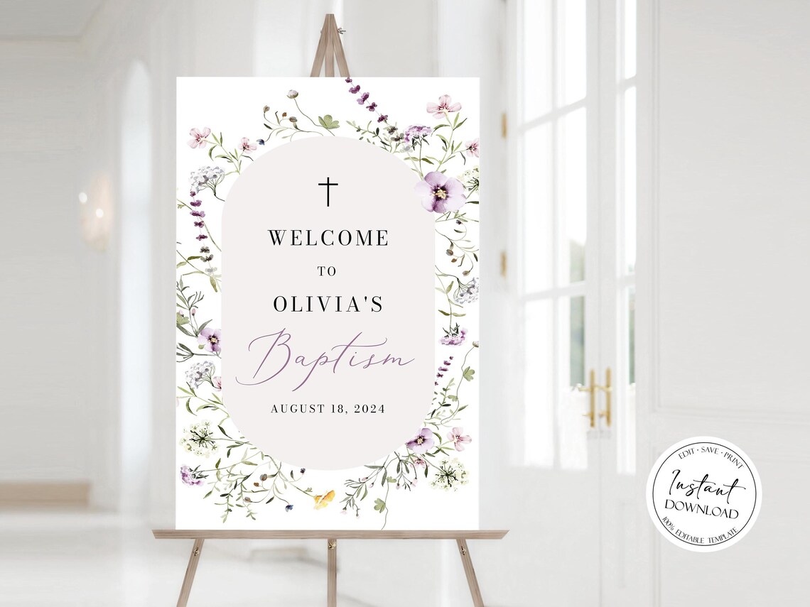Wildflower Baptism Welcome Sign Template Wildflower Welcome - Etsy