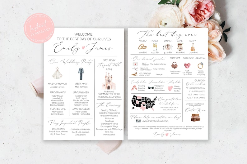 Infographic Wedding Program, Unique Wedding Program, Fun Wedding Program, Wedding Timeline ...