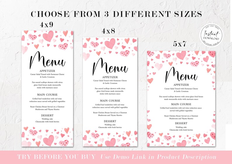 EDITABLE Valentine's Menu Template Printable - Etsy