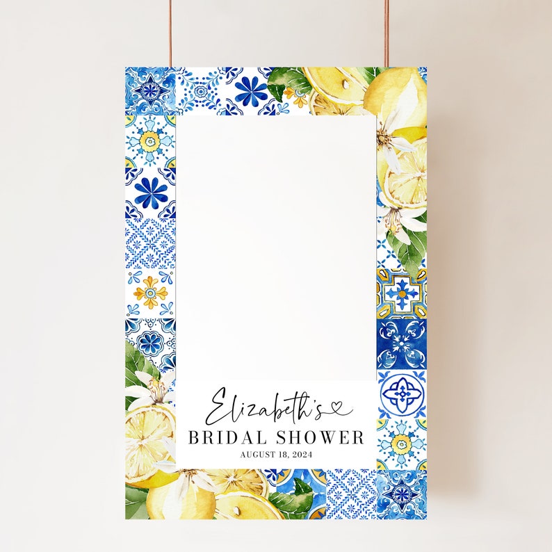 Blue Tiles Lemon Bridal Shower Photo Booth Frame Editable - Etsy