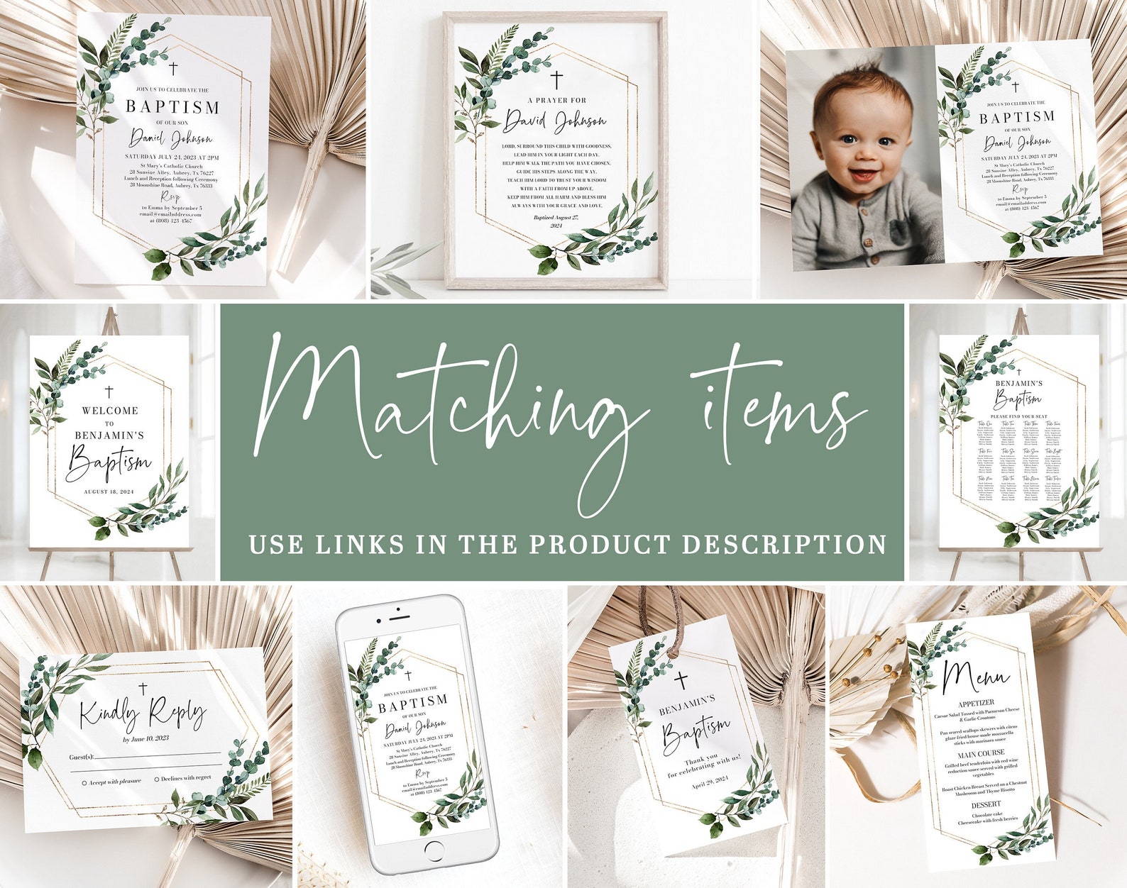 Greenery Baptism Favor Tag Template Editable Lush Greenery - Etsy