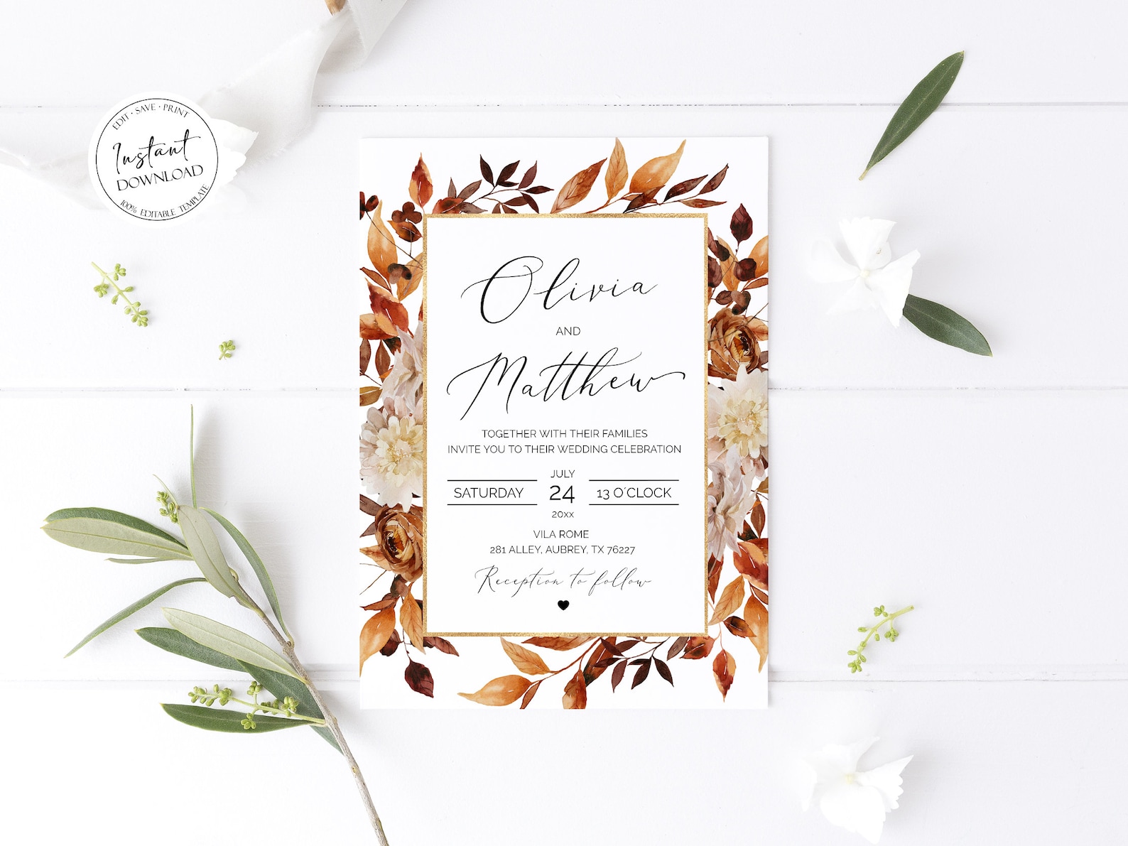 Fall Wedding Invitation Bundle, Rustic Autumn Terracotta Burnt Orange ...