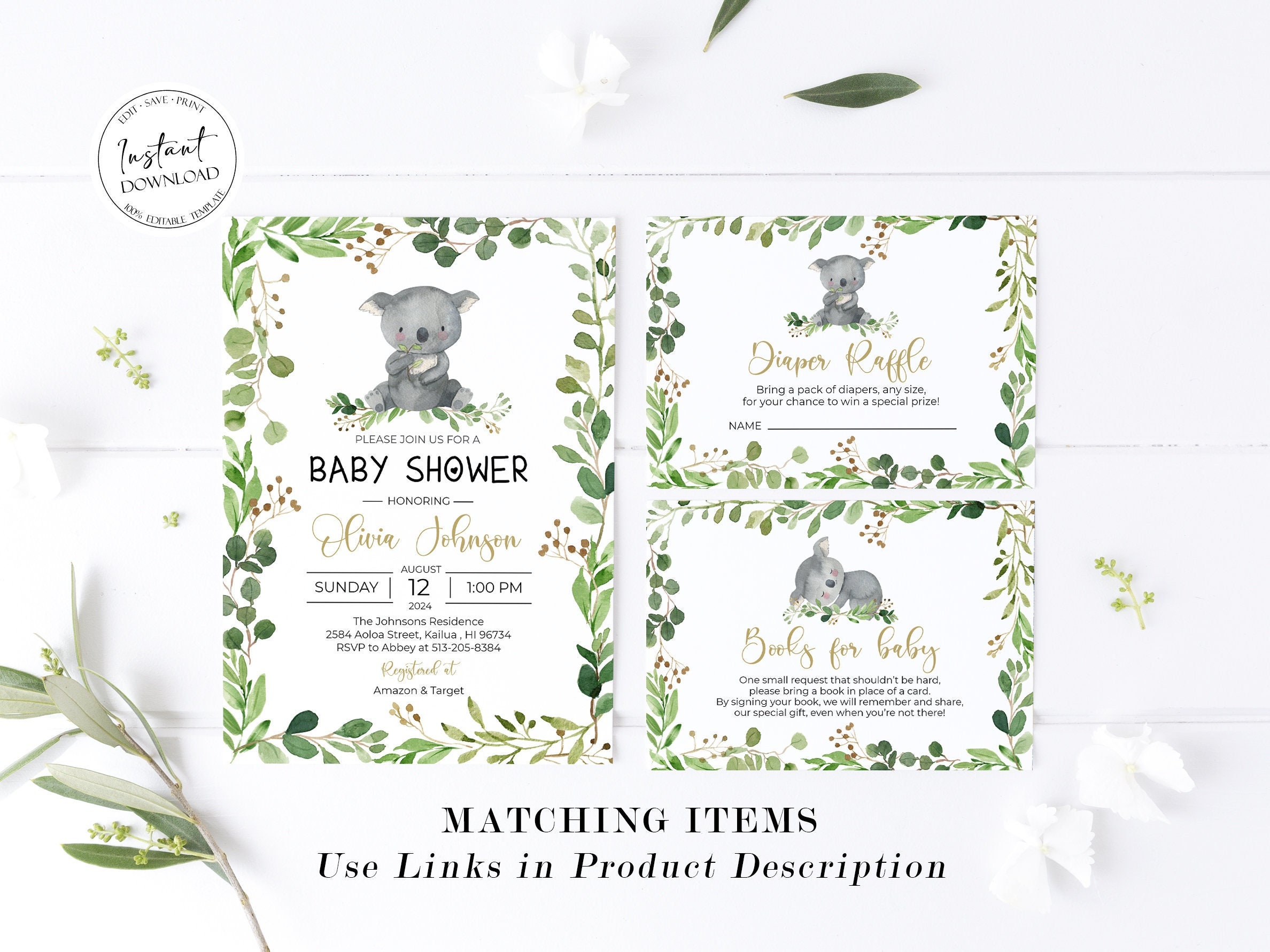 Editable Koala Baby Shower Welcome Sign Template Greenery Gender ...