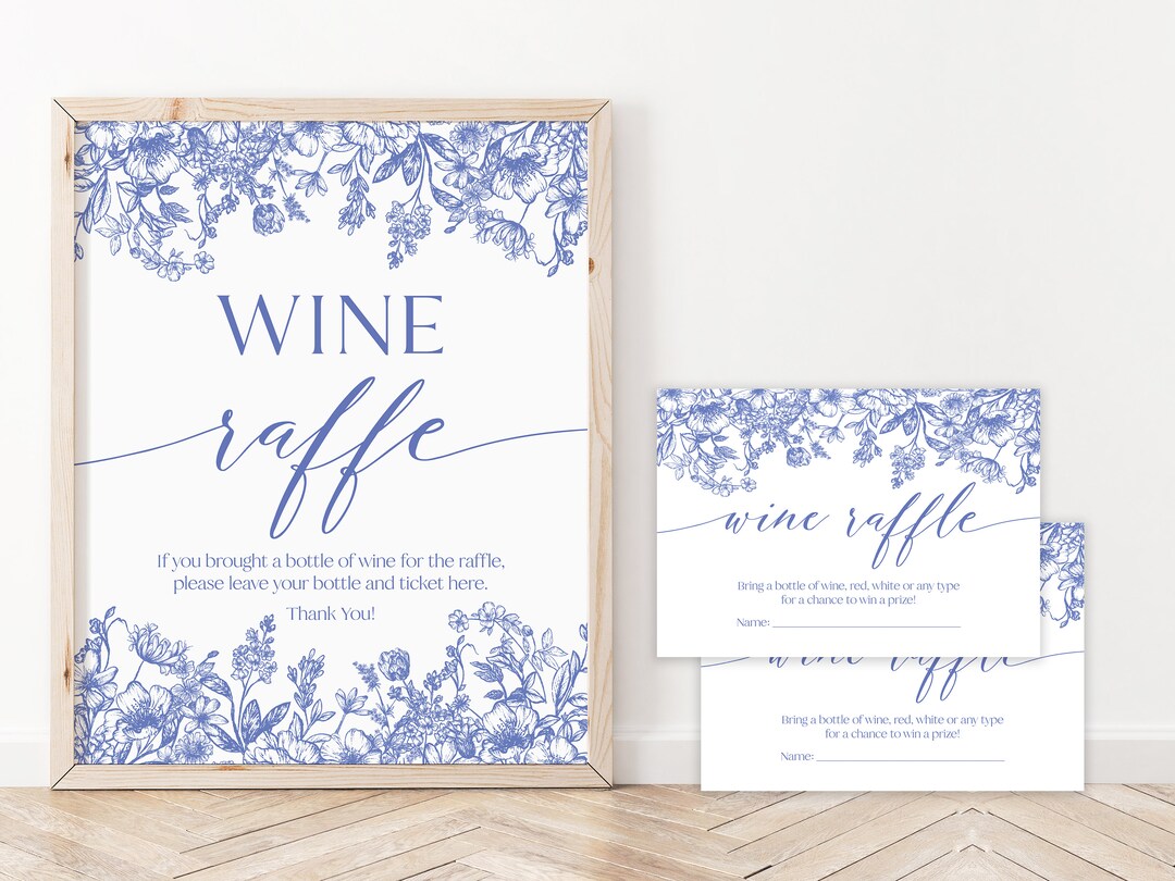 Blue Floral Wine Raffle Game, Victorian Blue Bring Bottle of Wine ...