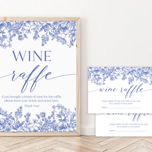 Blue Floral Wine Raffle Game, Victorian Blue Bring Bottle of Wine ...